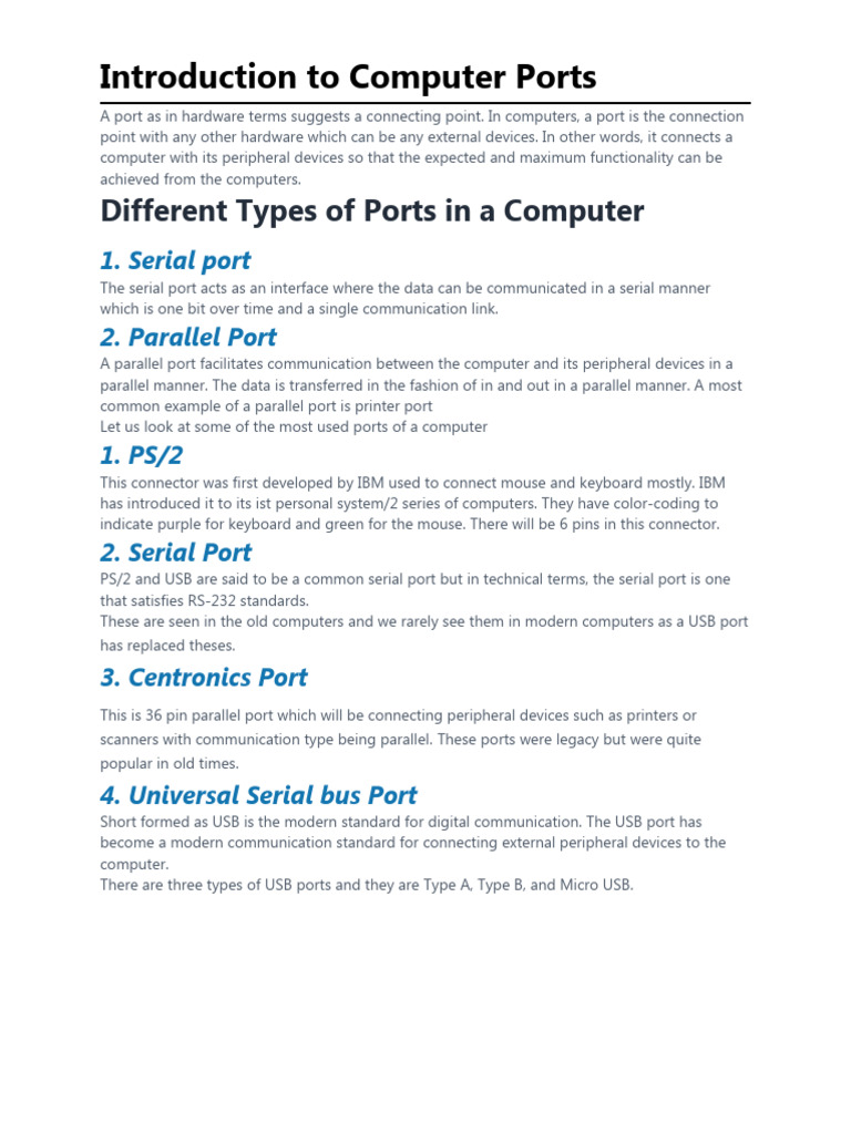 Introduction To Computer Ports | PDF