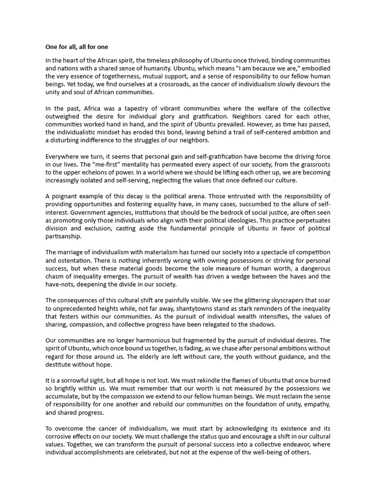 One For All, All For One | PDF | Social Psychology | Philosophical Theories