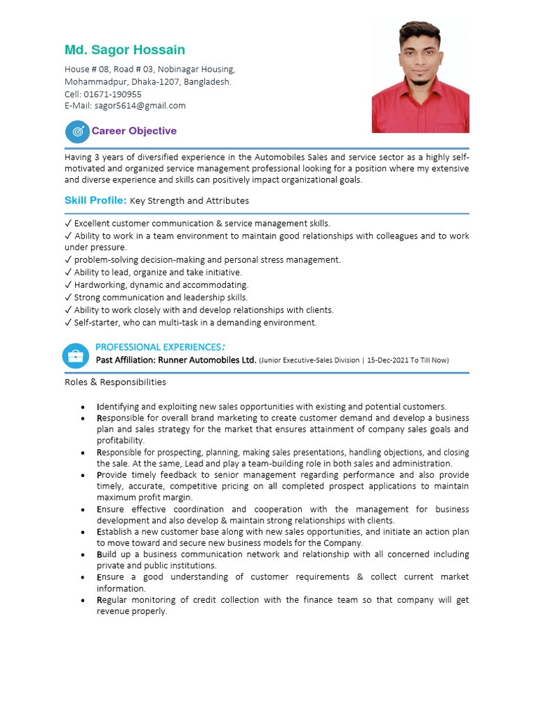 Md. Sagor Hossain CV PDF Format | PDF | Career & Growth | Business
