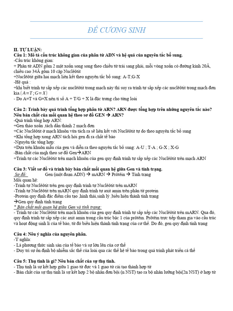 Đề Cương Sinh | PDF