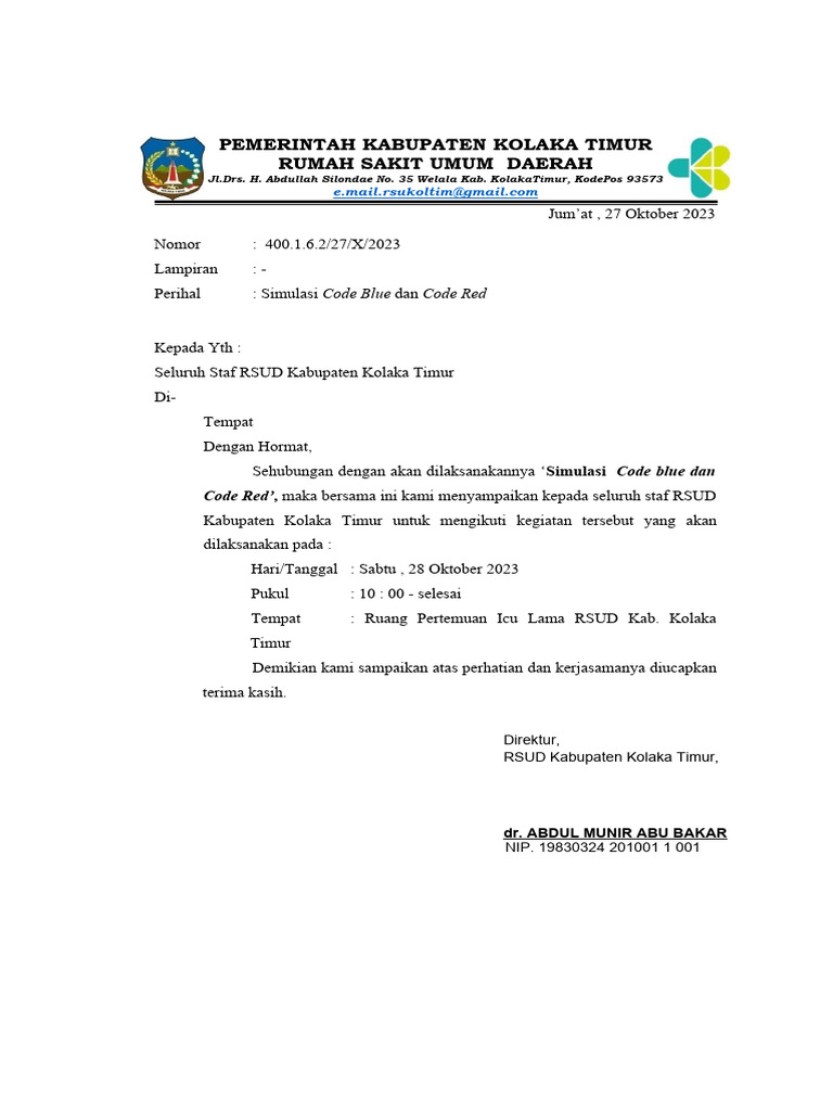 Surat Undangan Code Blue N Code Red | PDF