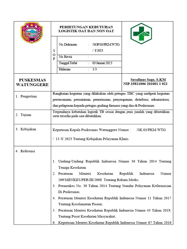 1.sop Perhiungan Logistik Oat Dan Non Oat | PDF | Pengembangan Diri