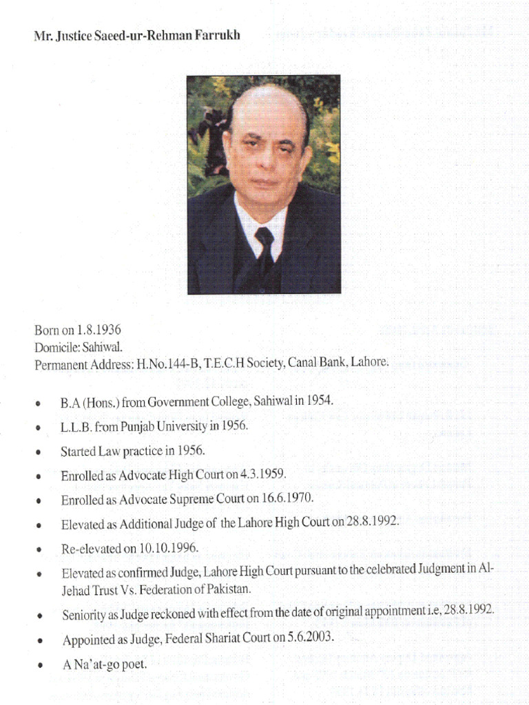 Mr. Justice Saeed-ur-Rehman Farrukh | PDF