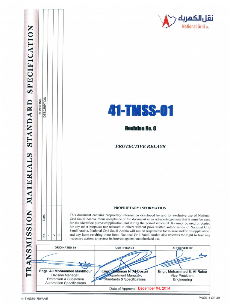 41-TMSS-01 Rev-0 Protective Relays | PDF