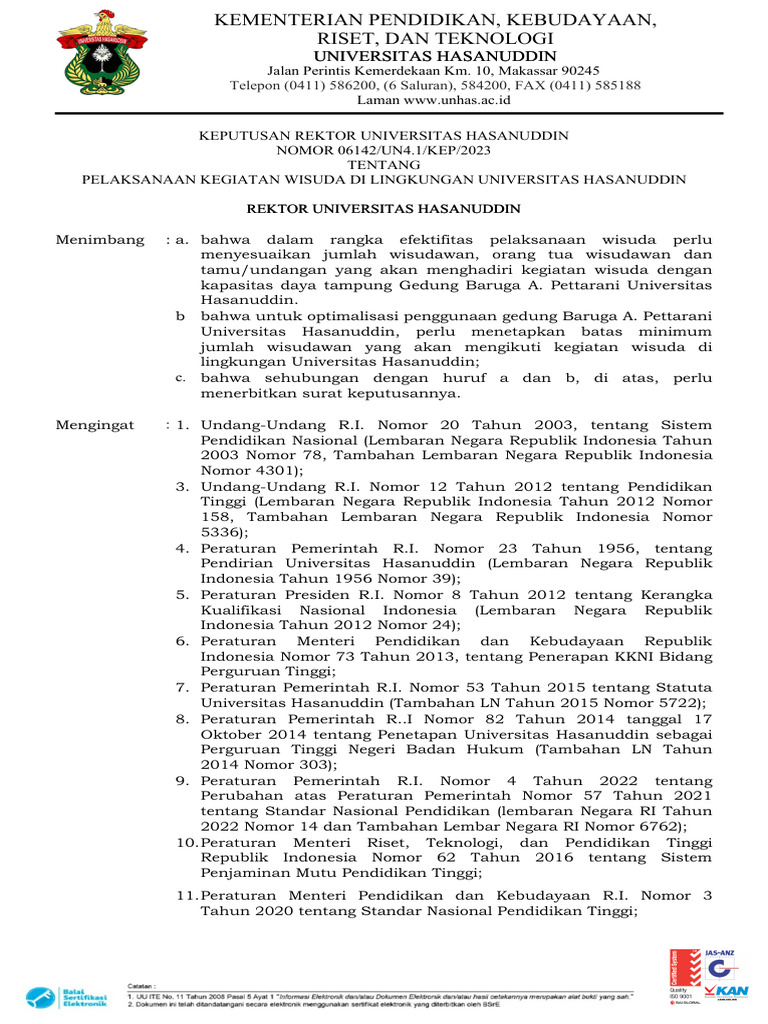 SK Pelaksanaan - Kegiatan - Wisuda - Di - Lingkungan - Universitas - Hasanuddin | PDF