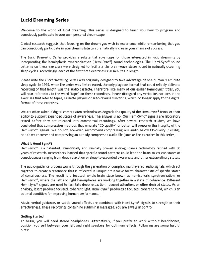 Lucid Dreaming Series Manual | PDF | Dream | Sleep