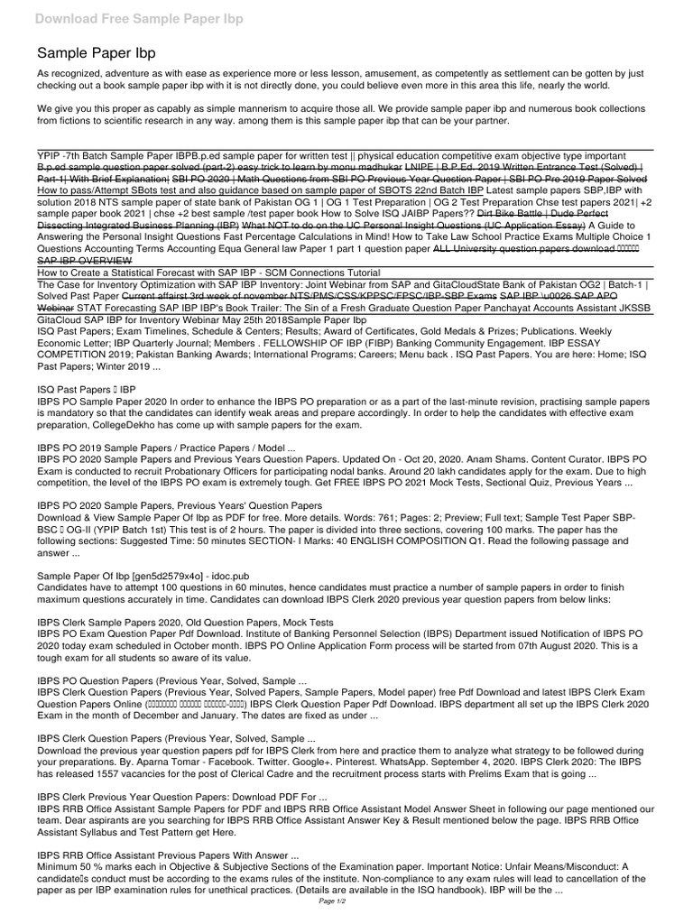 Sample Paper Ibp | PDF | Multiple Choice