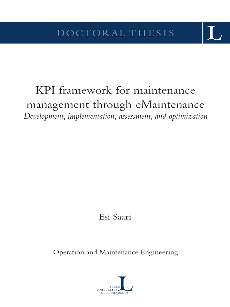 KPI Framework For Maintenance Management Through EMaintenance | PDF