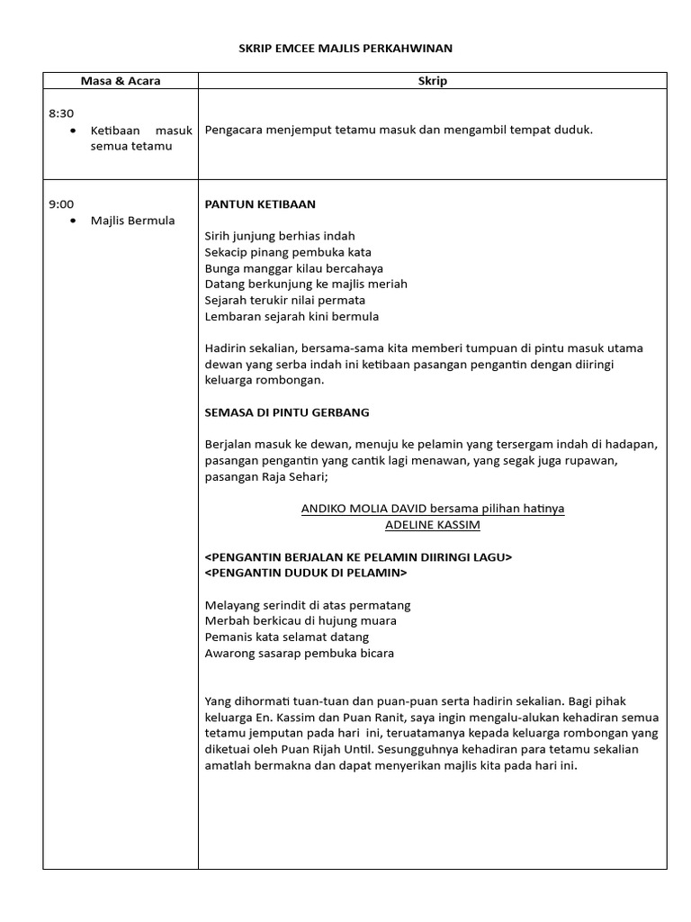 Skrip Majlis Perkahwinan | PDF