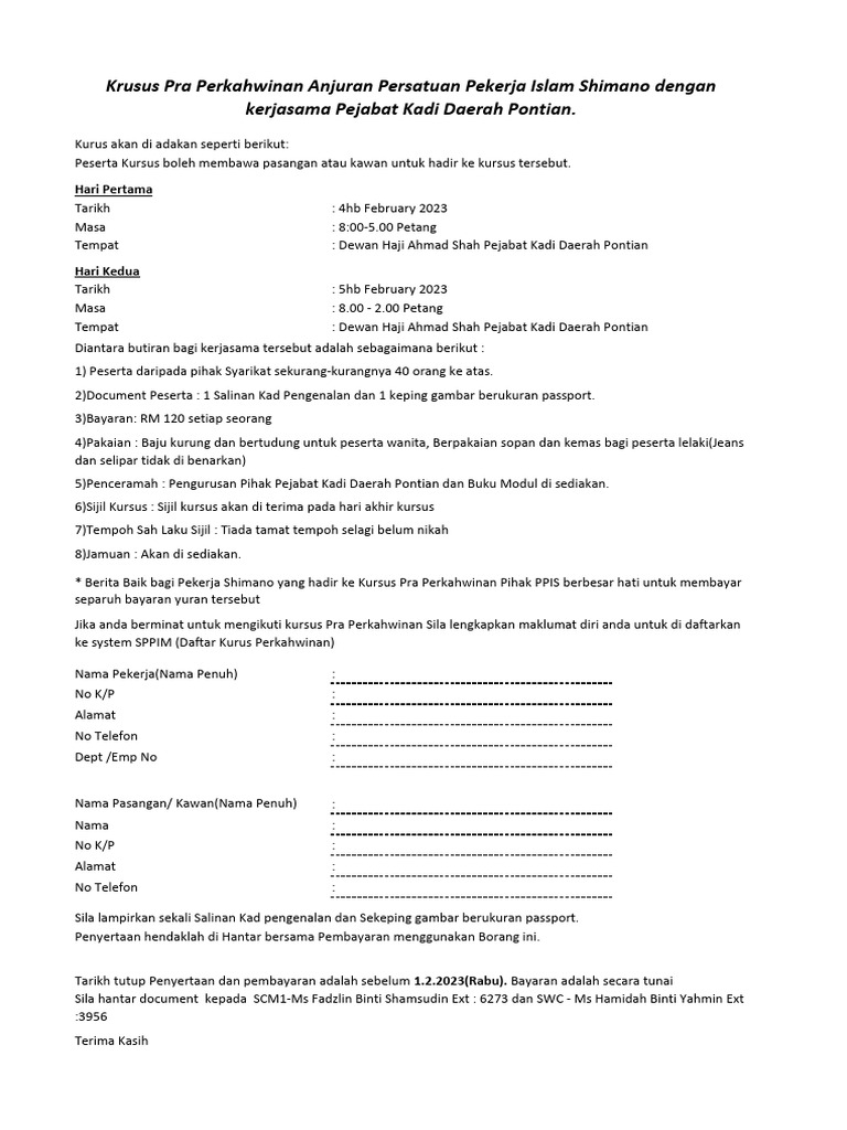 Borang Kursus Pra Perkahwinan | PDF