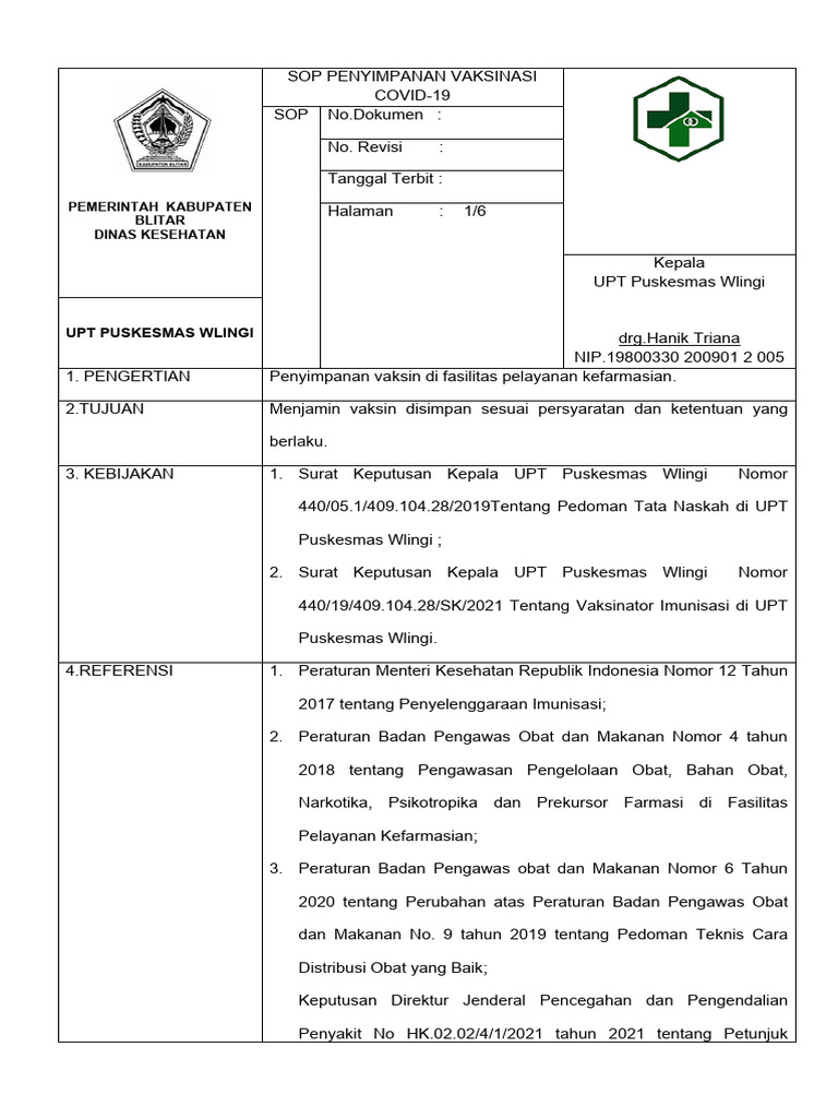 Sop Penyimpanan Vaksinasi Covid-19 | PDF | Sains & Matematika