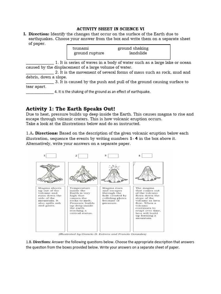 Activity Sheet 3 in Science Vi | PDF | Volcano | Types Of Volcanic ...