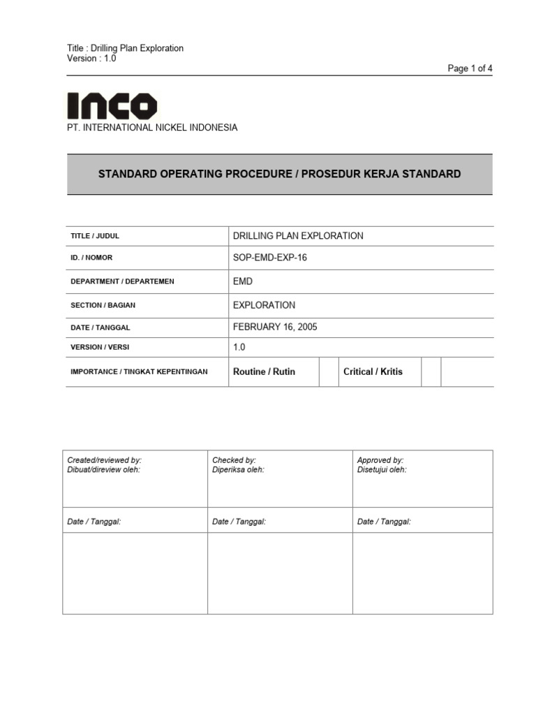 Sop-Emd-Exp-16 Drilling Plan Exploration (170205) - V10 | PDF | Sains & Matematika