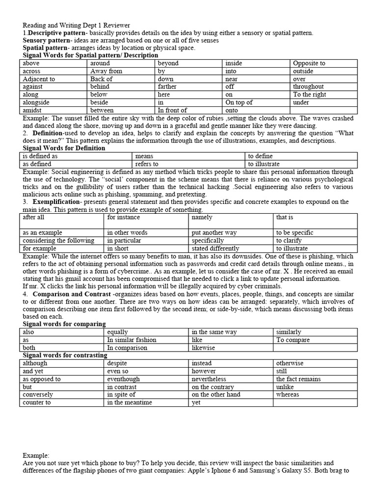 Reading and Writing Dept 1 Reviewer | PDF
