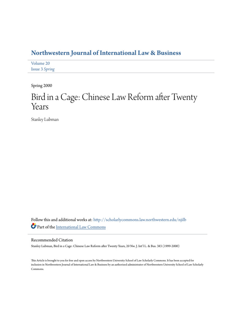 Bird in A Cage - Chinese Law Reform After Twenty Years | PDF | China ...
