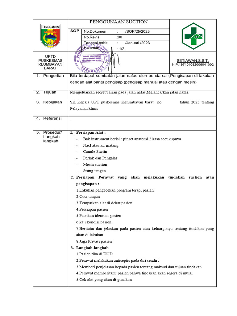 Sop Pemasangan Suction | PDF