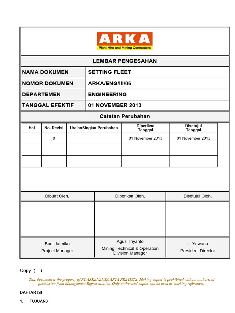 Prosedur Setting Fleet Tambang | PDF