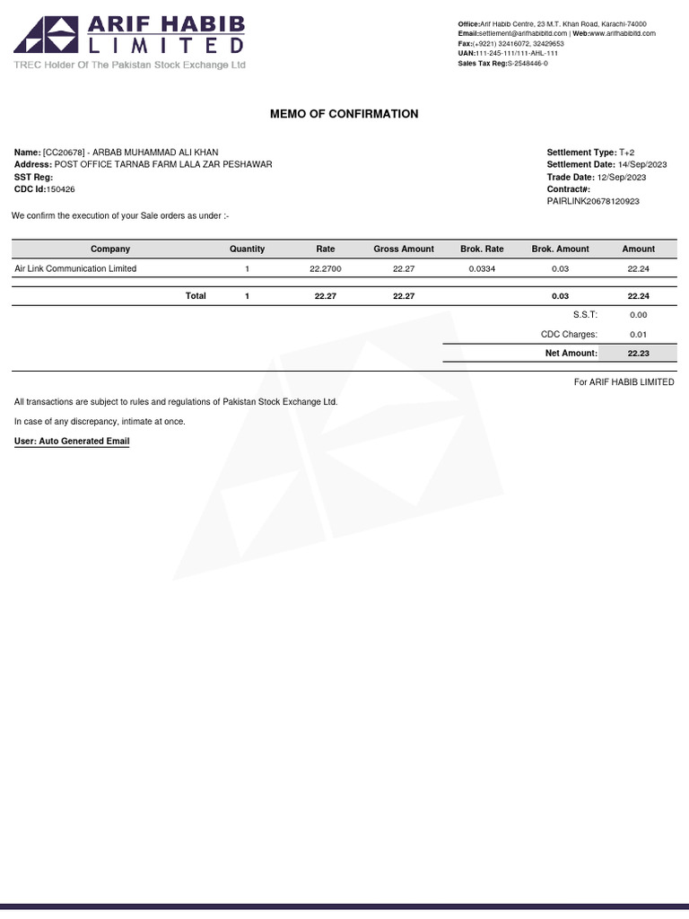 Memo of Confirmation | PDF