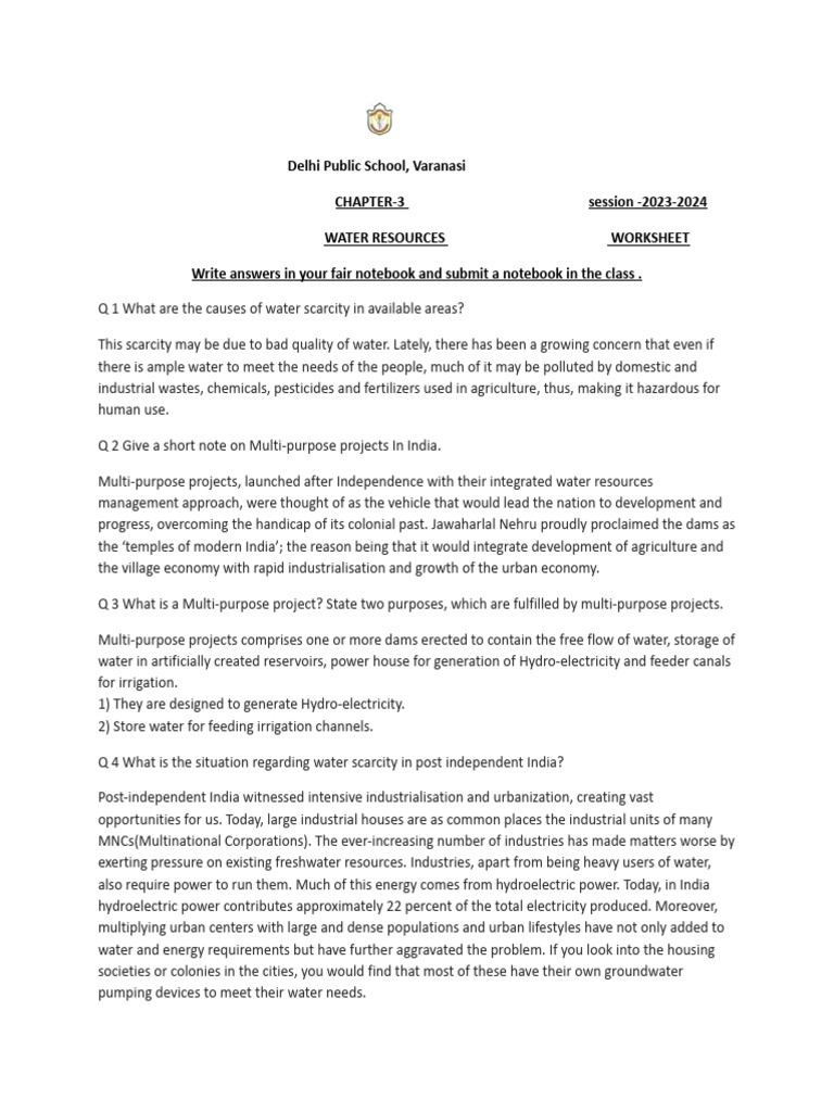 Worksheet Water Resources | PDF | Water | Water Scarcity