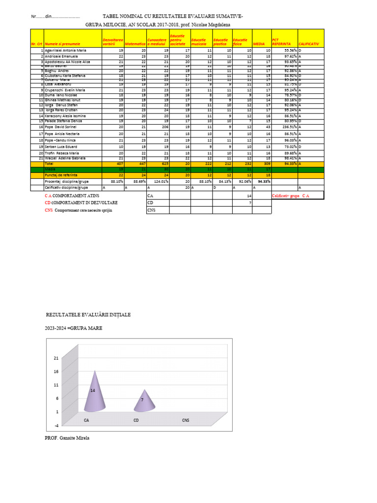 Centralizator Grupa Mare Evaluare Initiala 2023-2024 | PDF