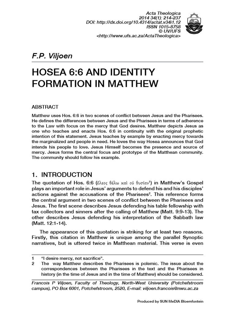 Hosea 6 6 and Identity Formation in Matthew | PDF