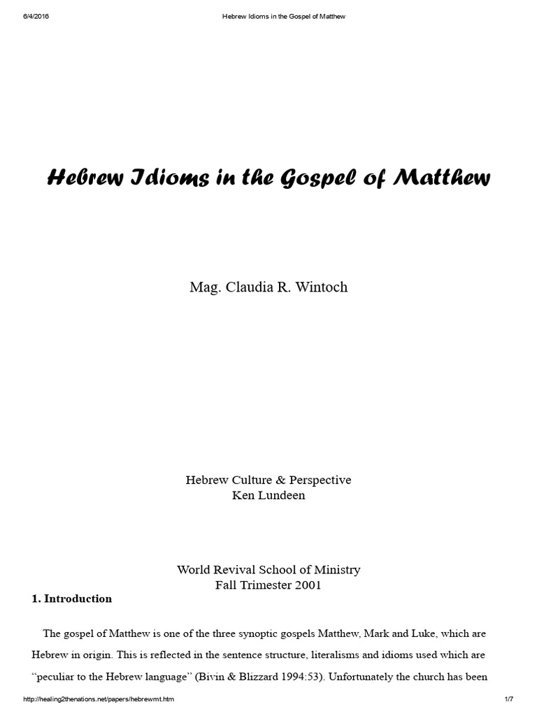 Hebrew Idioms in The Gospel of Matthew | PDF