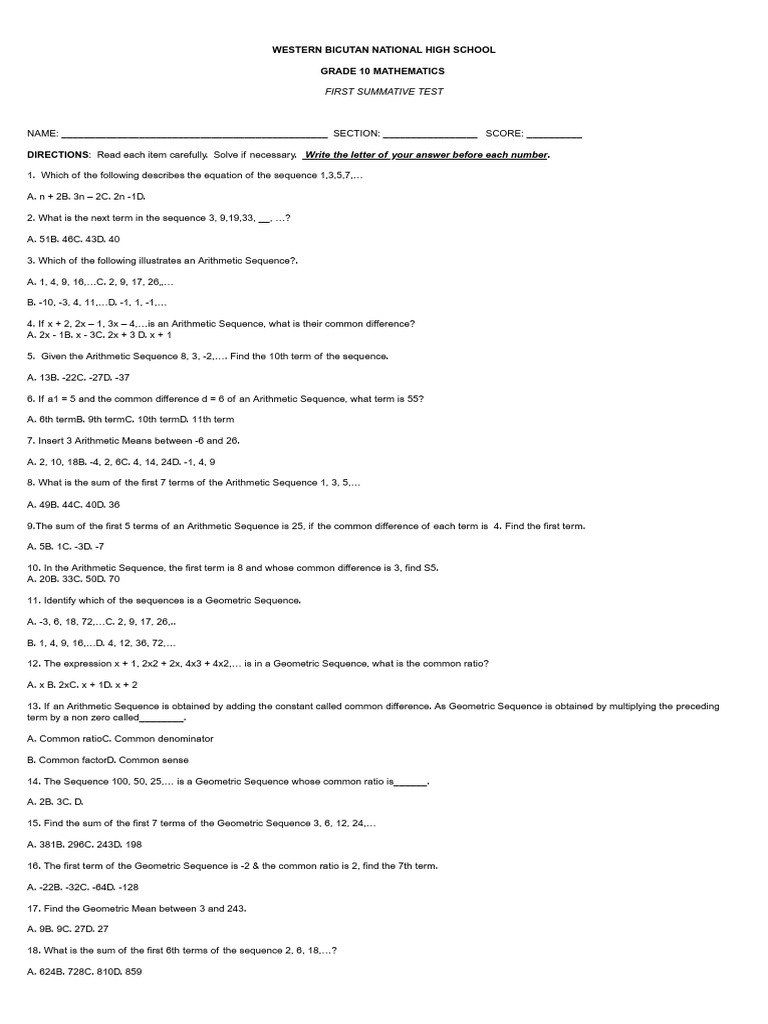 SUMMATIVE-TEST 1ST-QUARTER - Docx 20231024 153829 0000 | PDF