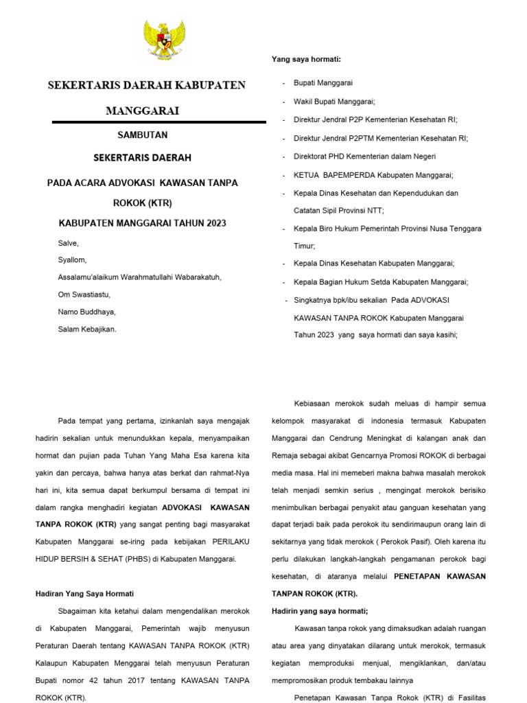 Sambutan Pembukaan ADVOKASI KTR BUP 2023 Terbaru | PDF | Ilmu Sosial