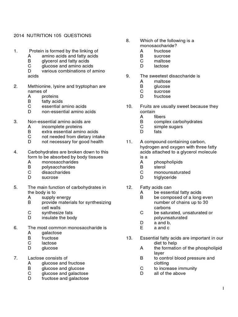 Nutrition Quiz for Health Students | PDF | Carbohydrates | Vitamin