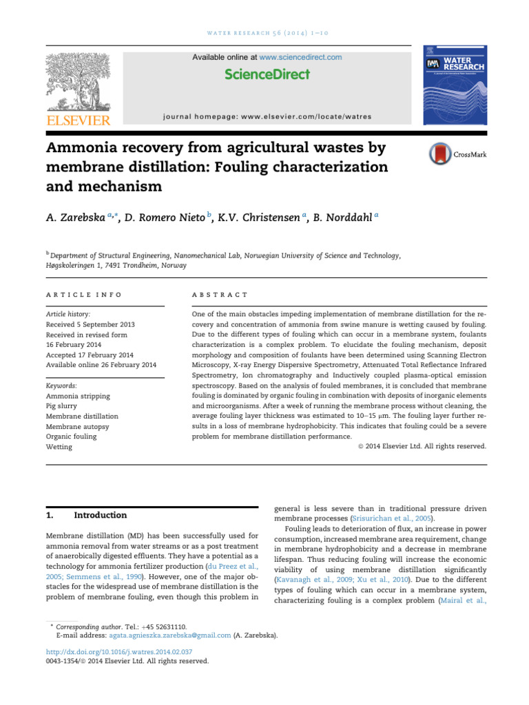 Ammonia Recovery From Agricultural Wastes by Membrane Distillation ...