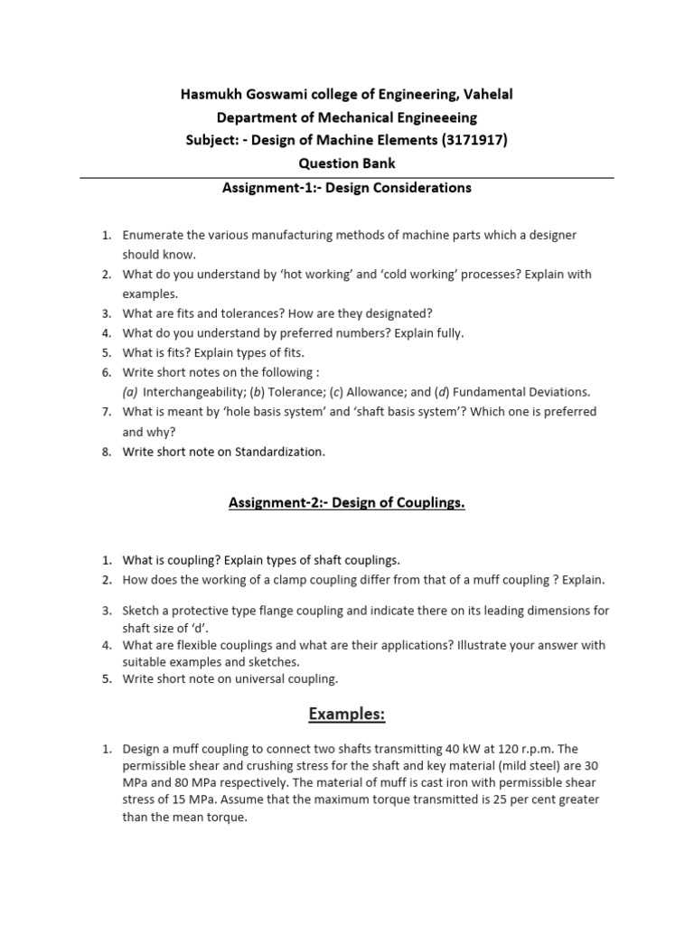 DME Question Bank - 3171917 | PDF | Young's Modulus | Stress (Mechanics)
