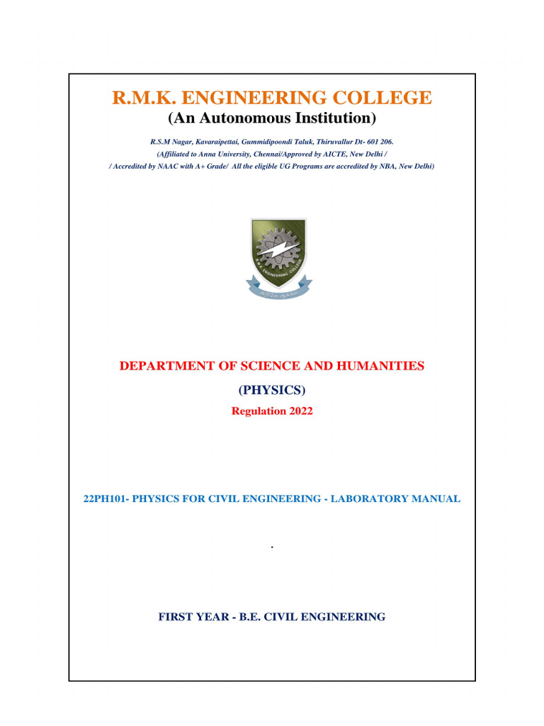Physics For Civil Engineering Lab Manual | PDF