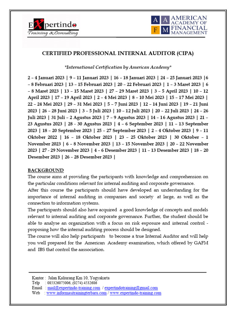 Certified Professional Internal Auditor (Cipa) | PDF