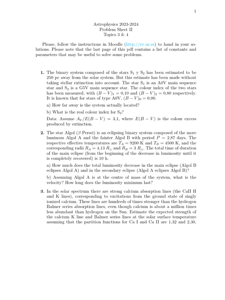 Problem Sheet2 | Download Free PDF | Stars | Sun