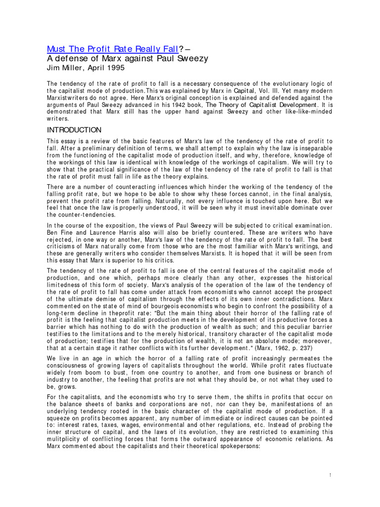 A Defense of Marx Against Paul Sweezy | PDF | Value (Economics ...
