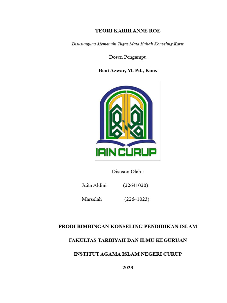 Konseling Karir-Teori Anne Roe | PDF Konseling Karir-Teori Anne Roe | PDF