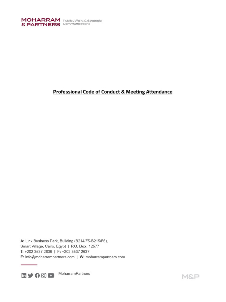 Professional Code of Conduct & Meeting Attendance | PDF | Privacy | Body Language