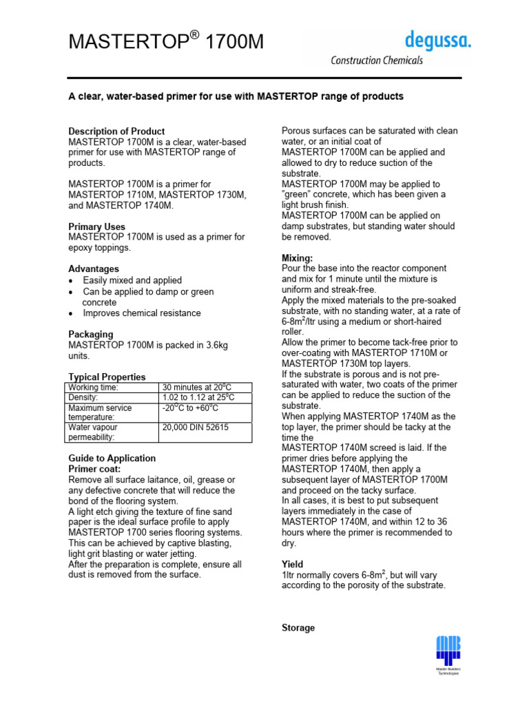 Mastertop 1700m 12-04 | PDF | Concrete | Building Engineering