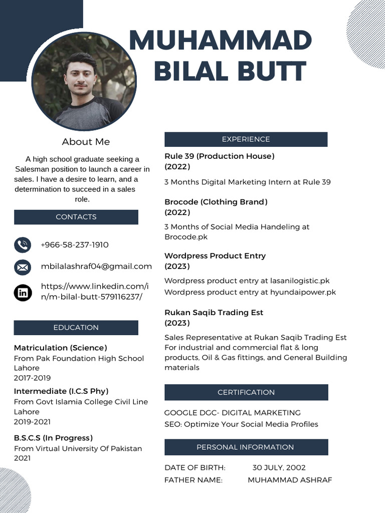 Muhammad Bilal Butt Resume | PDF | Mass Media | Marketing