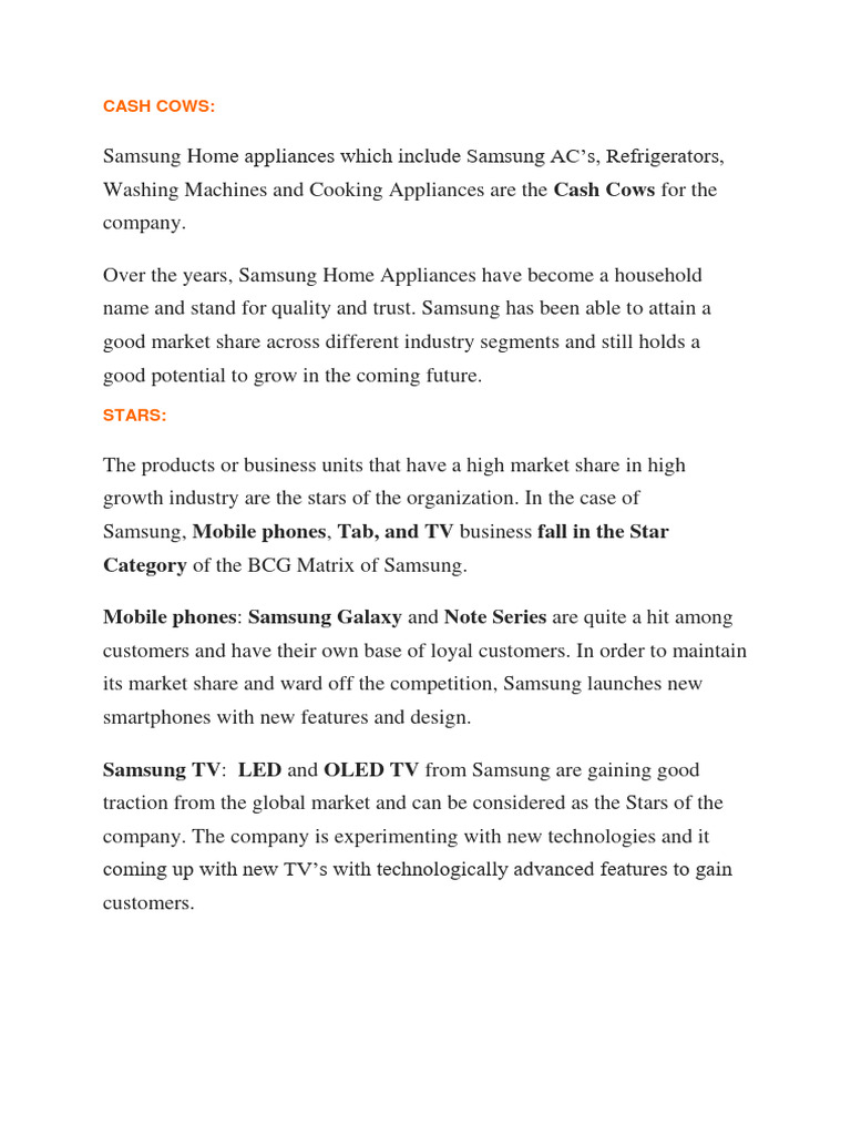 Category of The BCG Matrix of Samsung. Mobile Phones: Samsung Galaxy and Note Series Are Quite A ...
