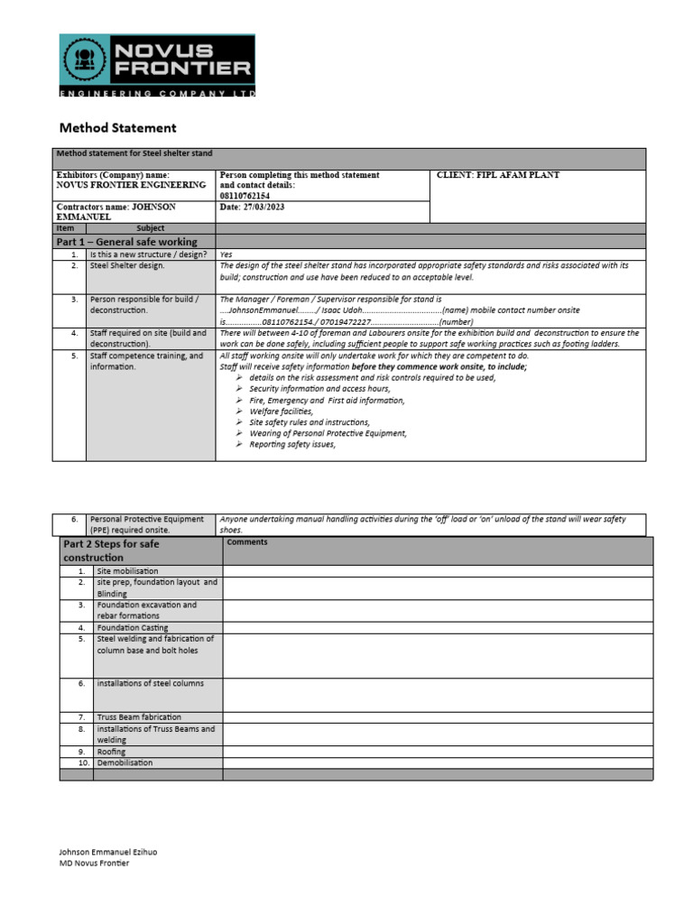 Rtpi Method Statement Form | PDF