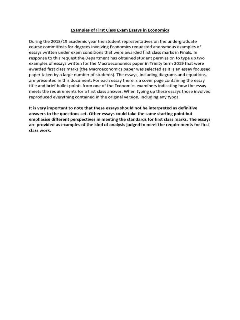 Examples of First Class Exam Essays | PDF