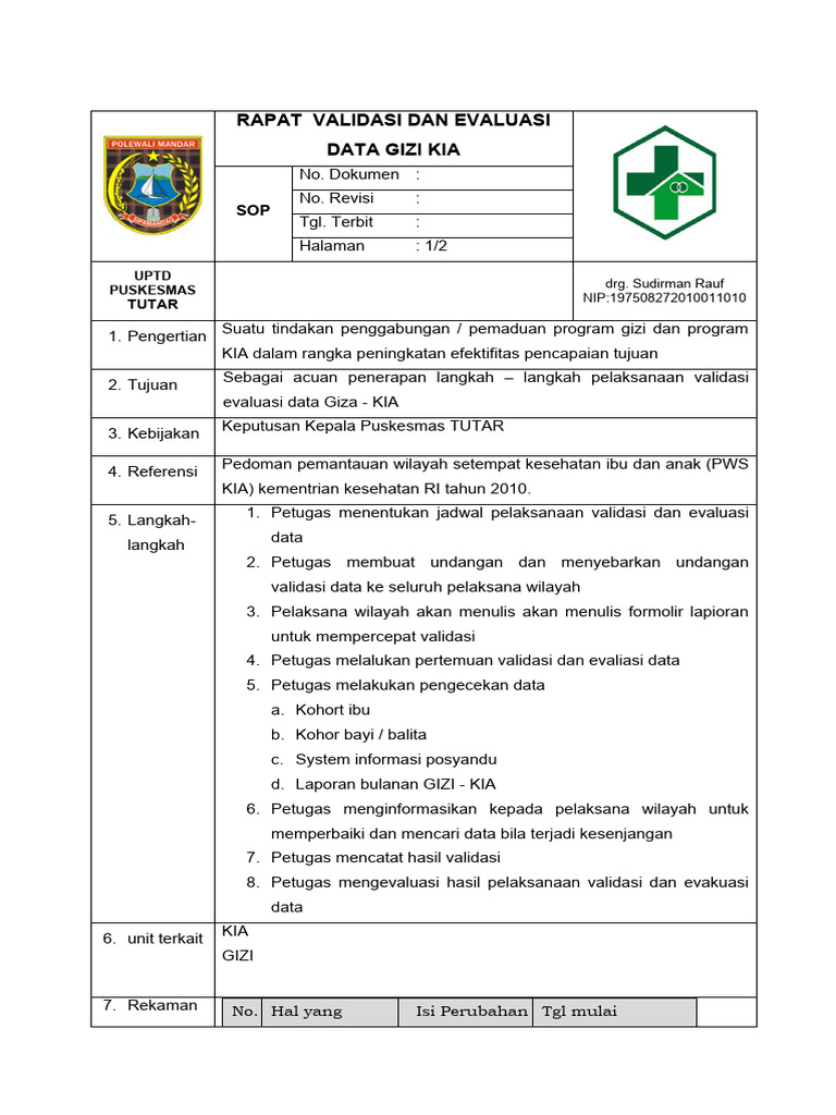 Rapat Validasi Dan Evaluasis Gizi KIA | PDF