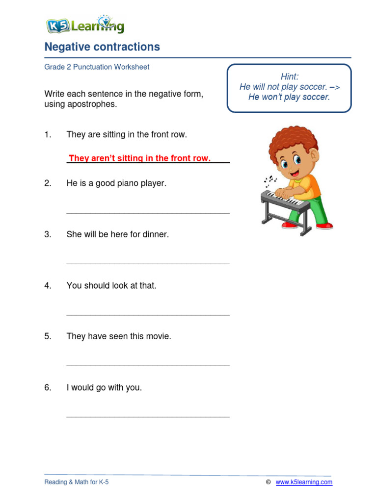 Grade 2 Negative Contractions Worksheet | PDF | Language Arts & Discipline