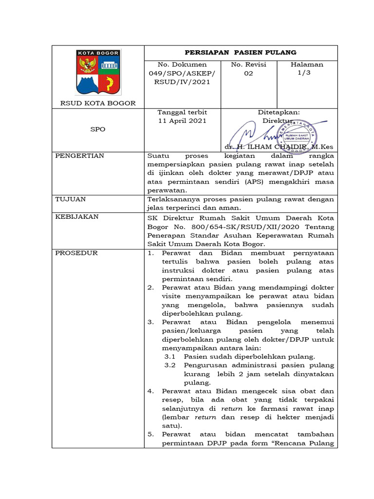 049 Spo Persiapan Pasien Pulang Pdf