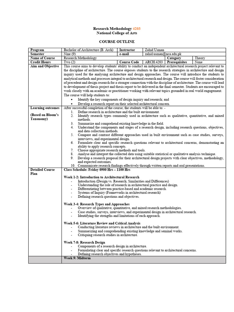 Course Outline Research Methodology 4203 Sep2023 by Zahid Usman | PDF