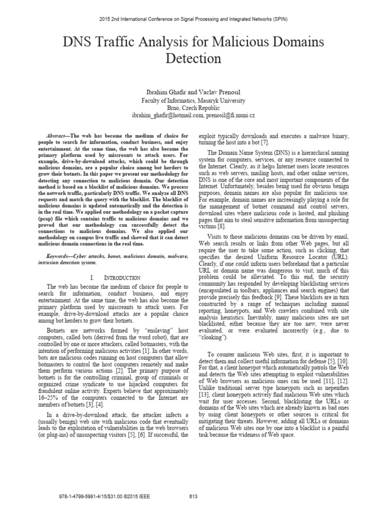 2015 - DNS Traffic Analysis For Malicious Domains Detection | PDF 2015 - DNS Traffic Analysis For Malicious Domains Detection | PDF