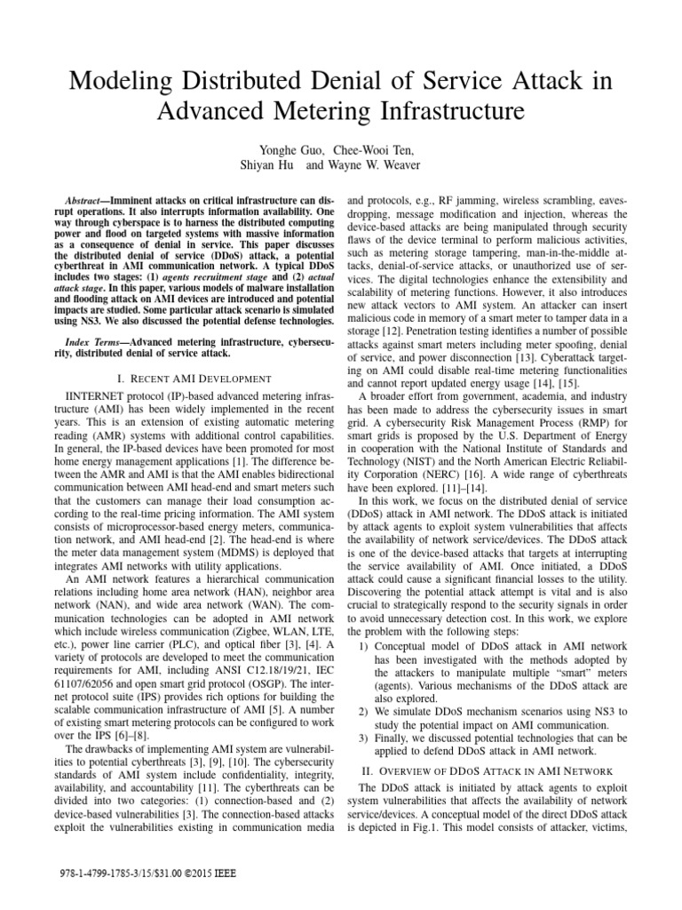 2015 - Modeling Distributed Denial of Service Attack in Advanced Metering Infrastructure | PDF