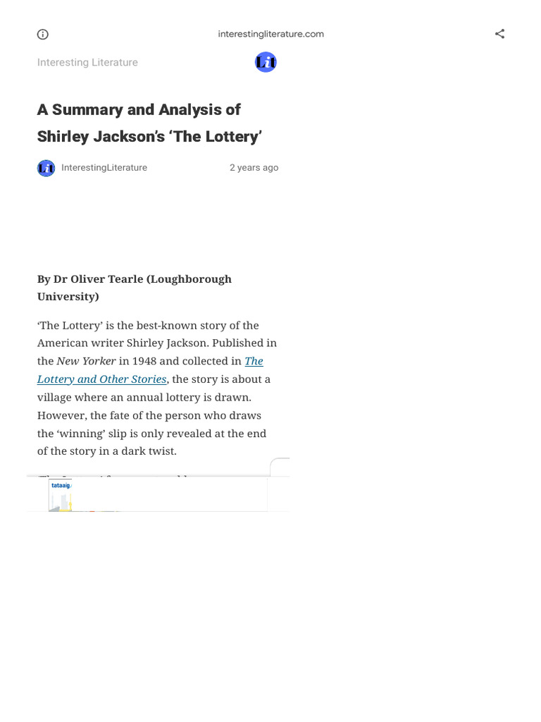 A Summary and Analysis of Shirley Jackson's The Lottery' - Interesting ...
