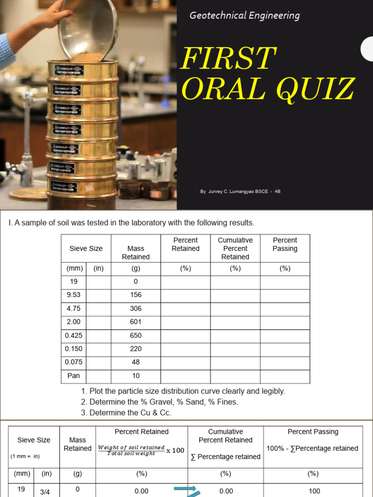 First Oral Quiz | PDF | Particle Size Distribution | Sand